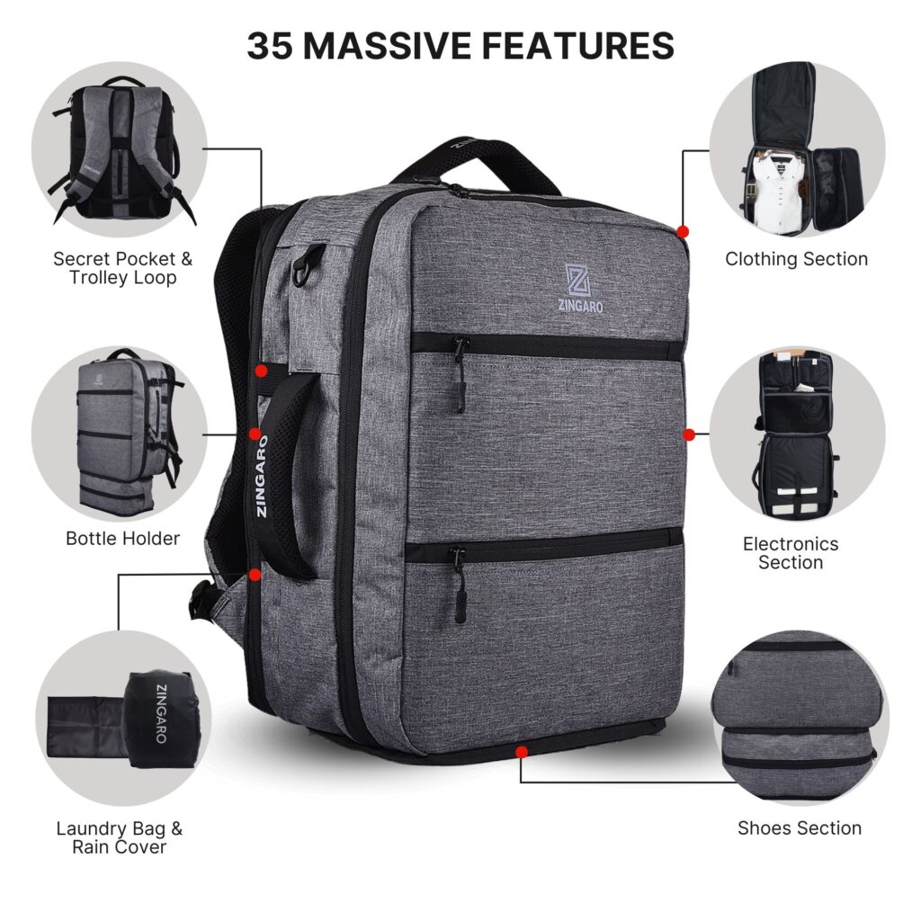 Grey Multi-purpose Backpack Travel Bag With Laptop Sleeve