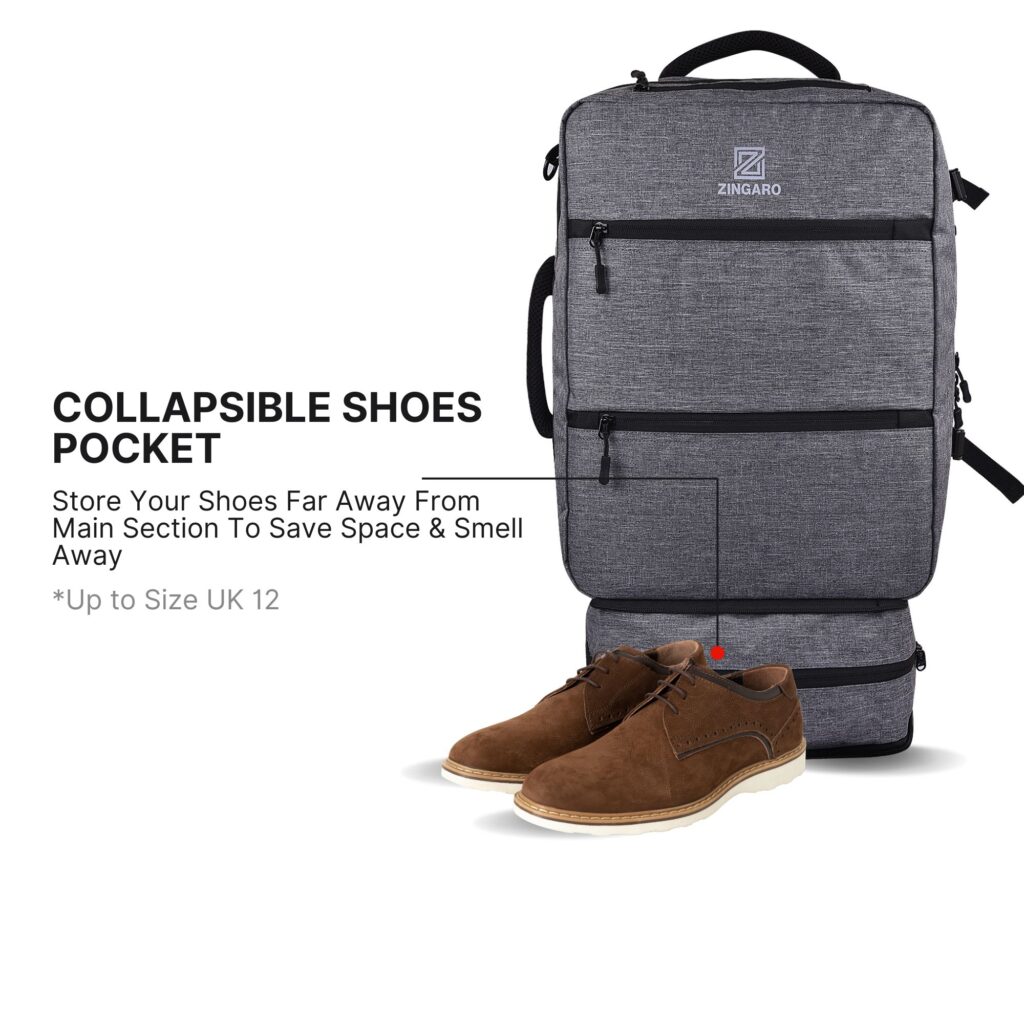 Grey Travel Backpack With Laptop Compartment With Tech Pouch